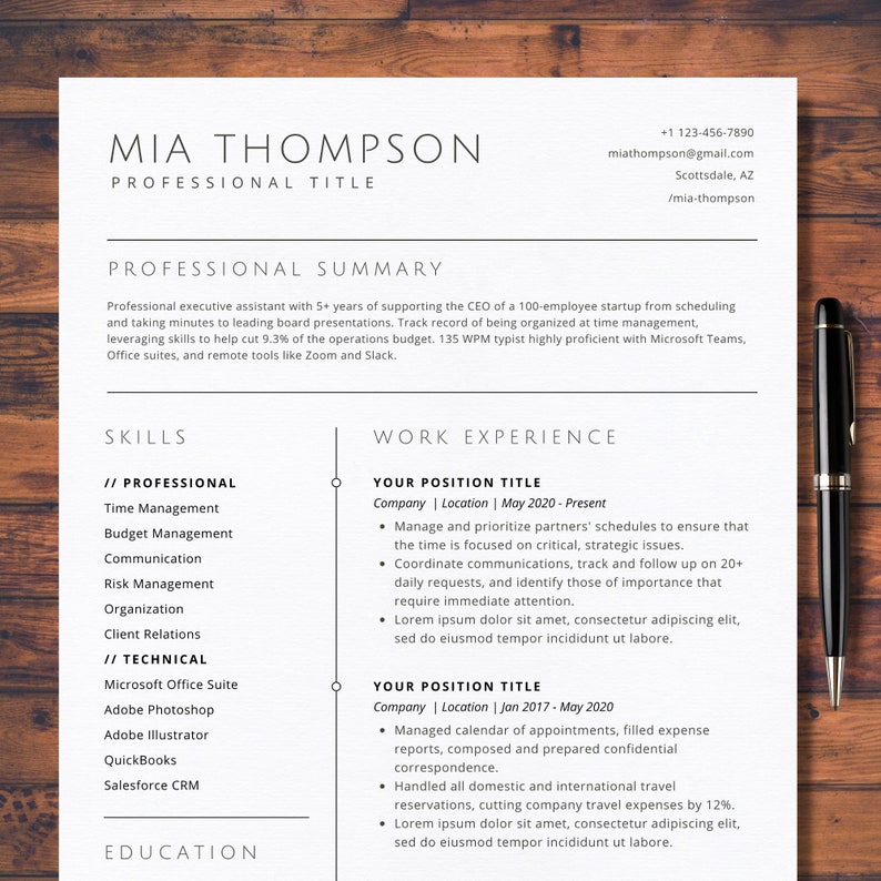 2024 ATS Friendly Resume Template Google Docs Modern Clean Resume Word ...