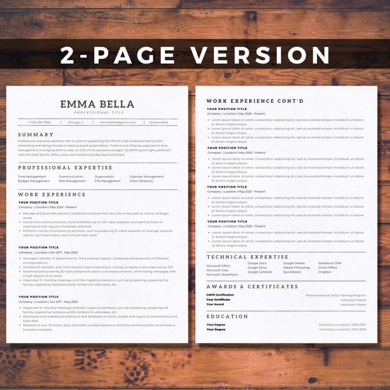 2023 Word Resume Template Google Docs Clean Modern Executive - Etsy