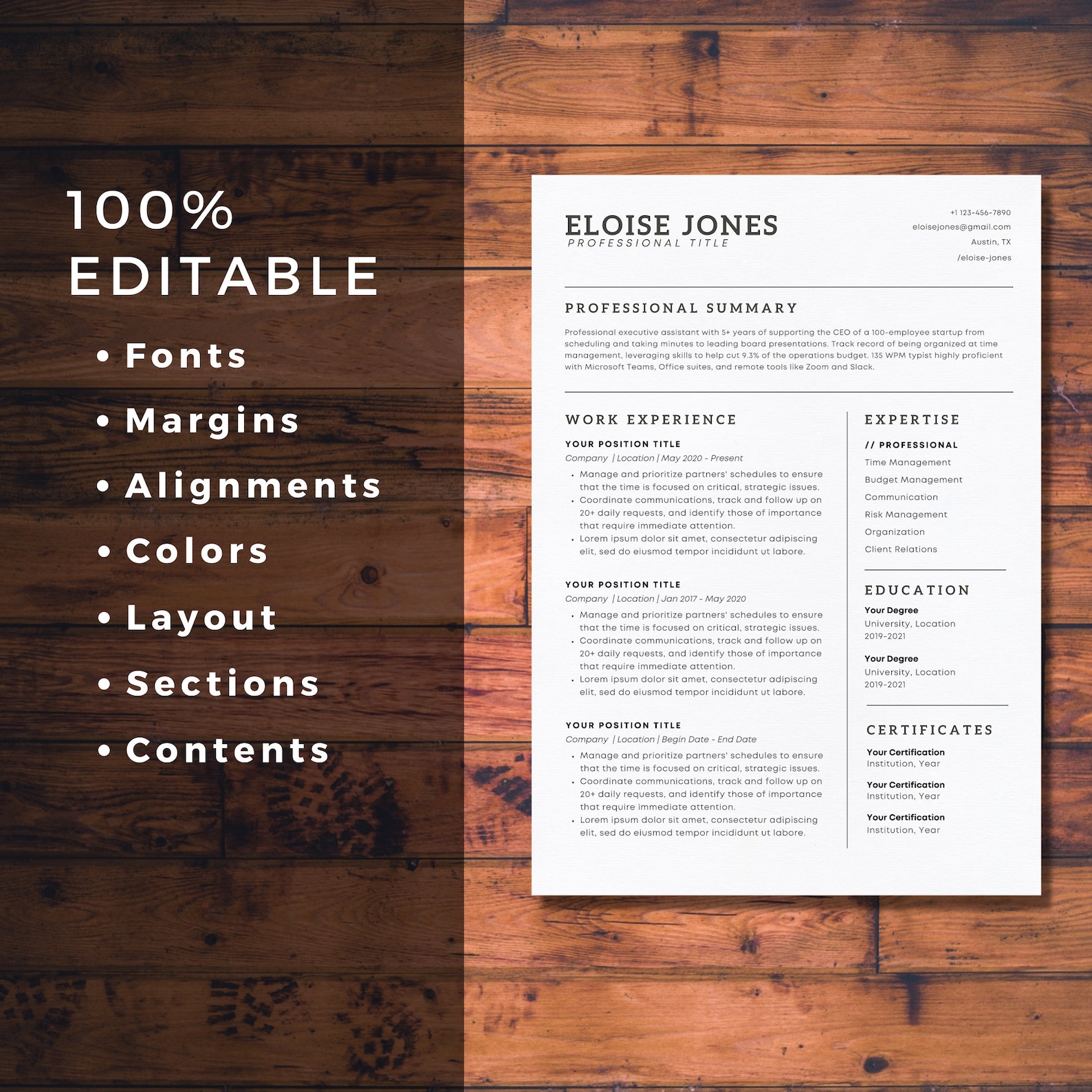 Google Docs Resume Template Word Professional Resume Template ATS ...