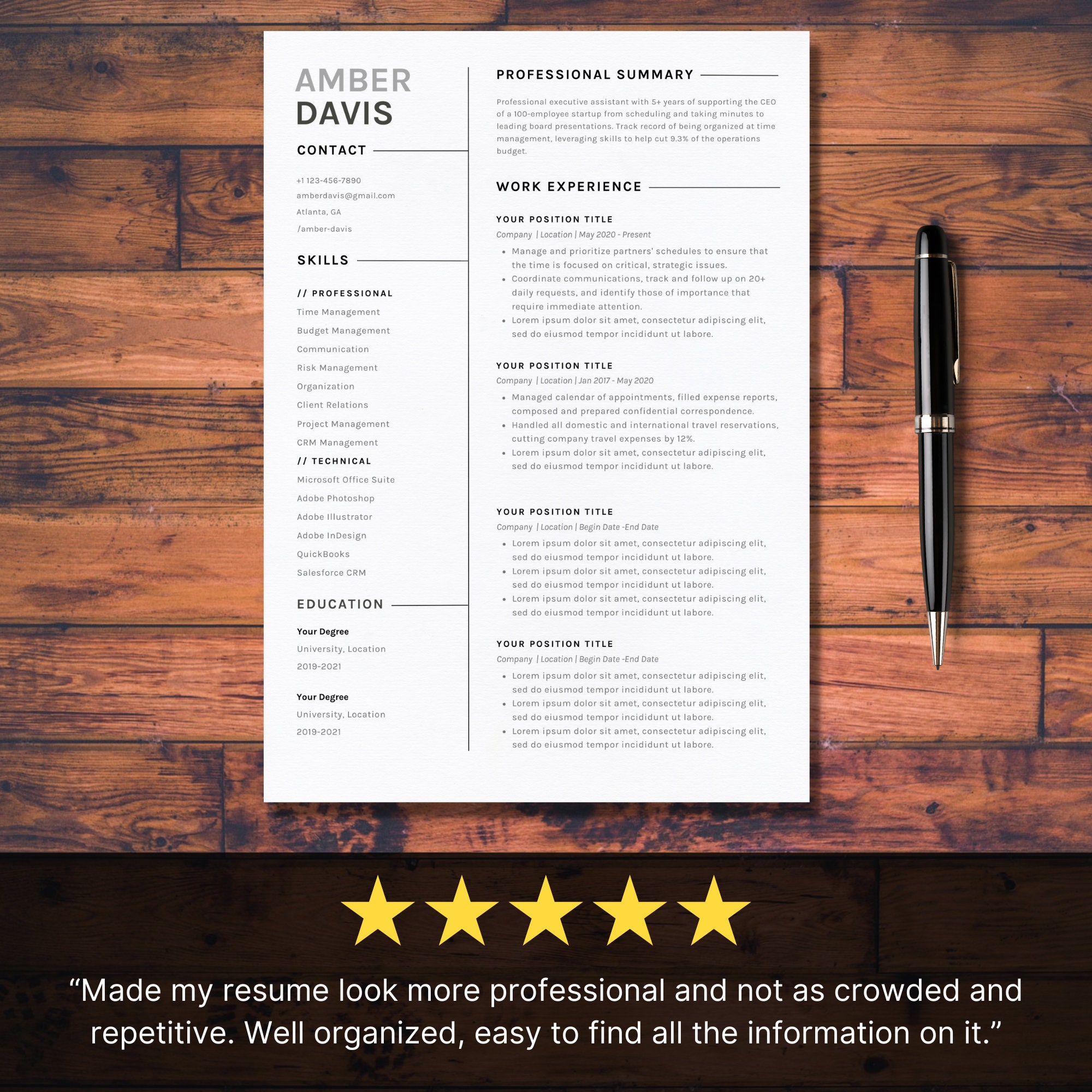 2024 Professional Resume Template Google Docs Resume Template for Word ...