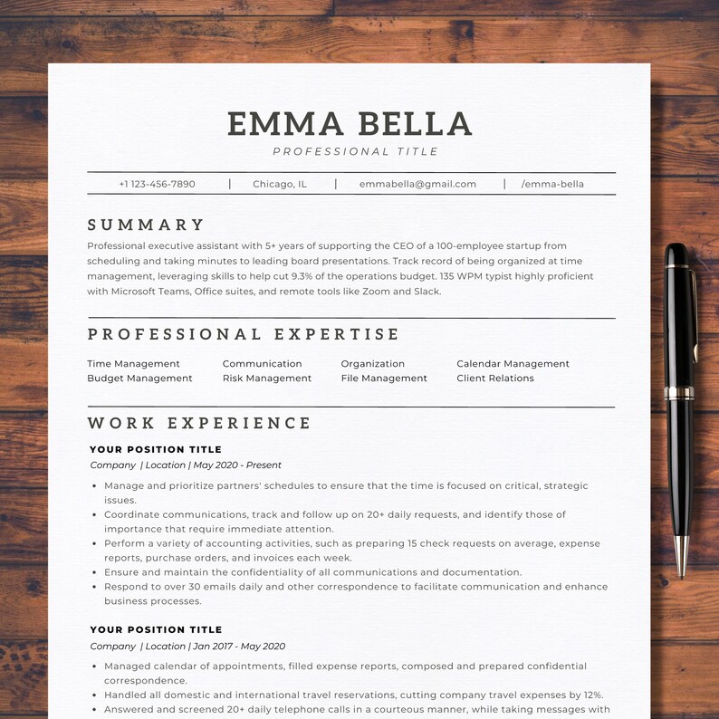 2023 Word Resume Template Google Docs Clean Modern Executive - Etsy