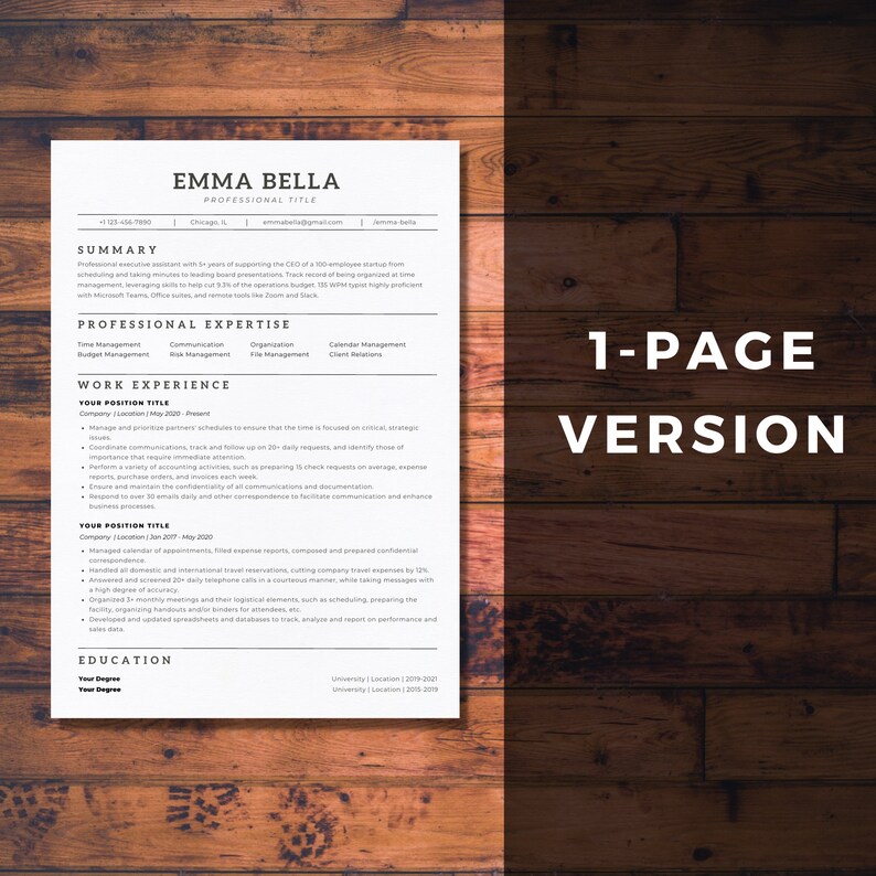 2023 Word Resume Template Google Docs Clean Modern Executive - Etsy