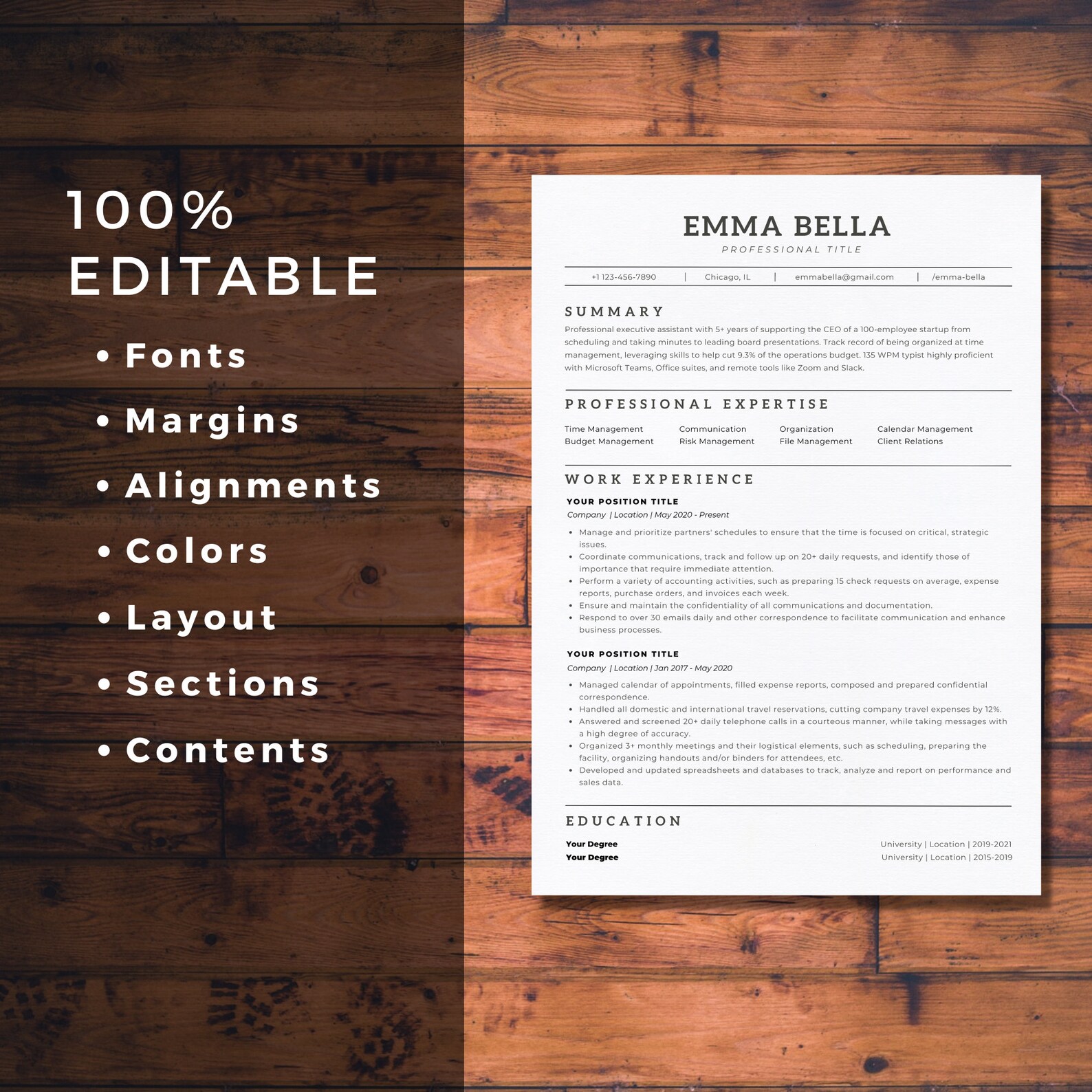 2023 Word Resume Template Google Docs Clean Modern Executive - Etsy