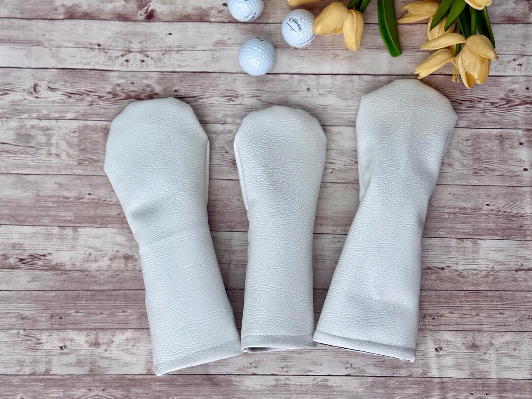 White Faux Leather Golf Club Head Covers | Golf Gifts | Compatible With ...