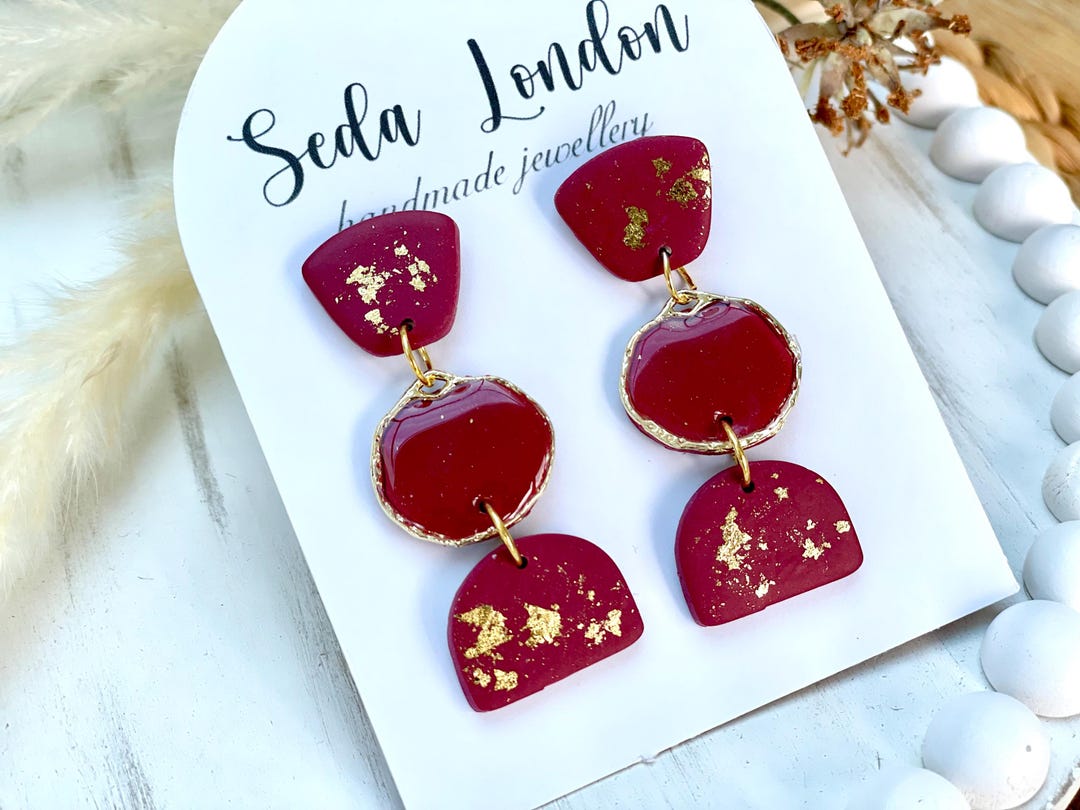 Burgundy Irregular Shape Earrings Dangly Earrings Merlot Earrings - Etsy