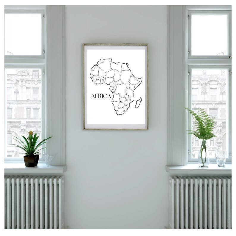 Africa Map Wall Decor|africa Map White & Black Print|africa Wall Art ...