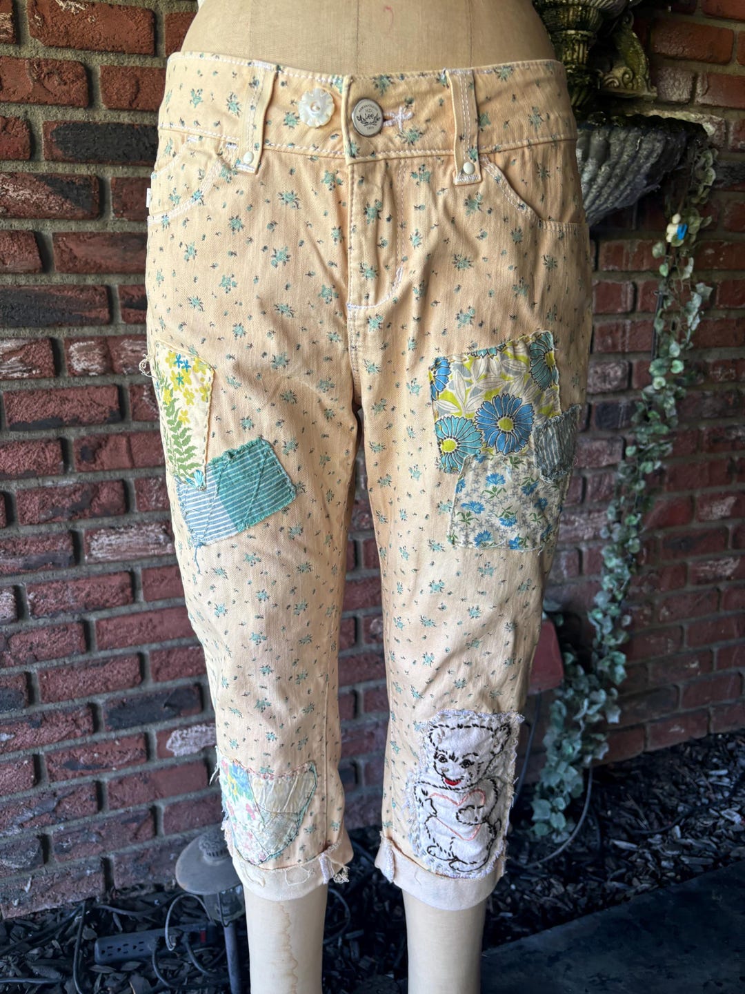 Up-cycled Lee Floral Pants With Vintage Floral and Plaid Patches. - Etsy
