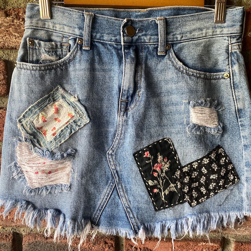 Upcycled Denim Skirt - Etsy