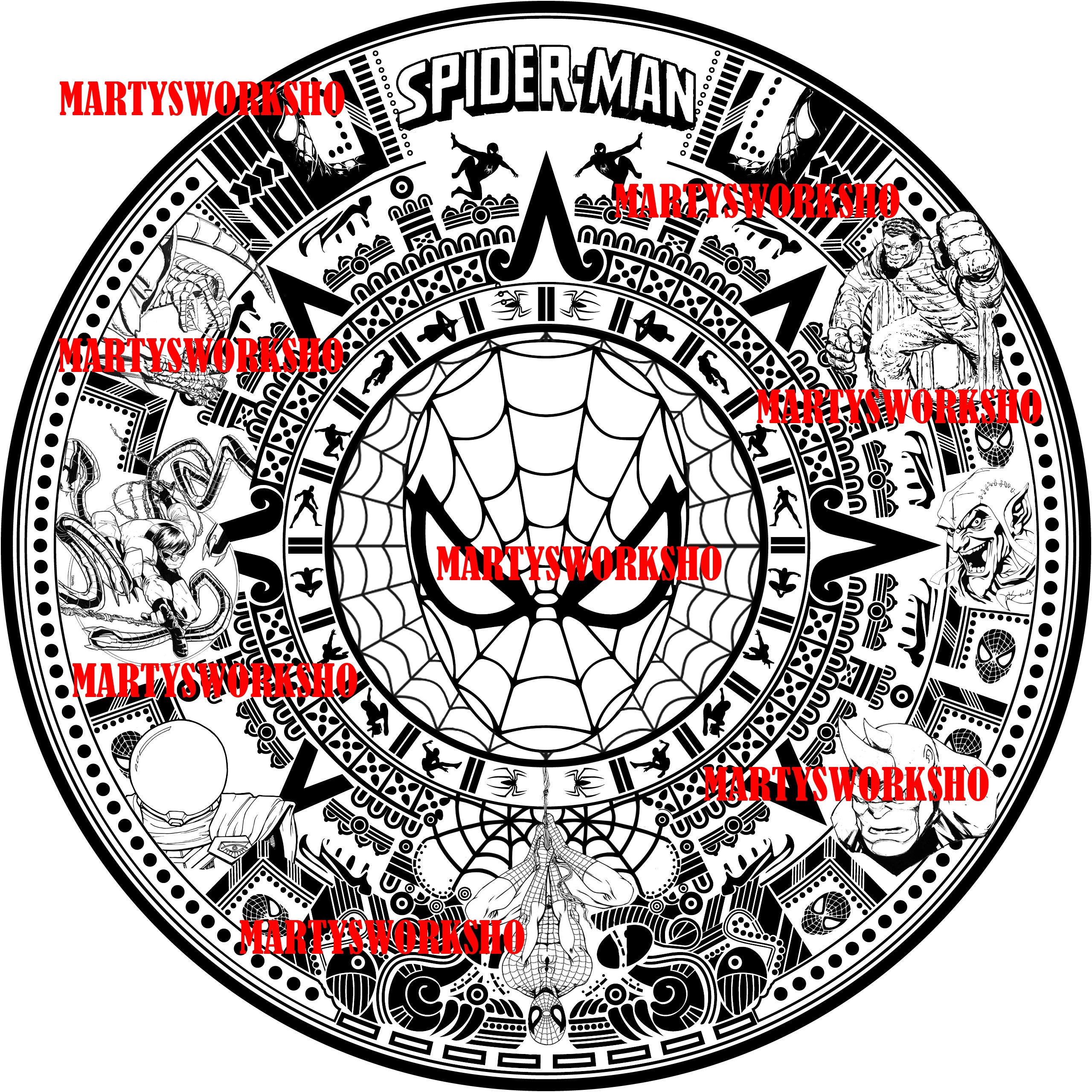 Spiderman Like Aztec Calendar Jpg Eps Svg Dxf Jpg. for - Etsy
