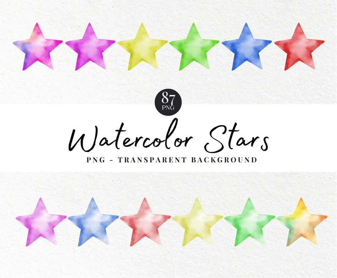 87 Watercolor Star PNG Bundle Star Shape Clipart Transparent Background ...