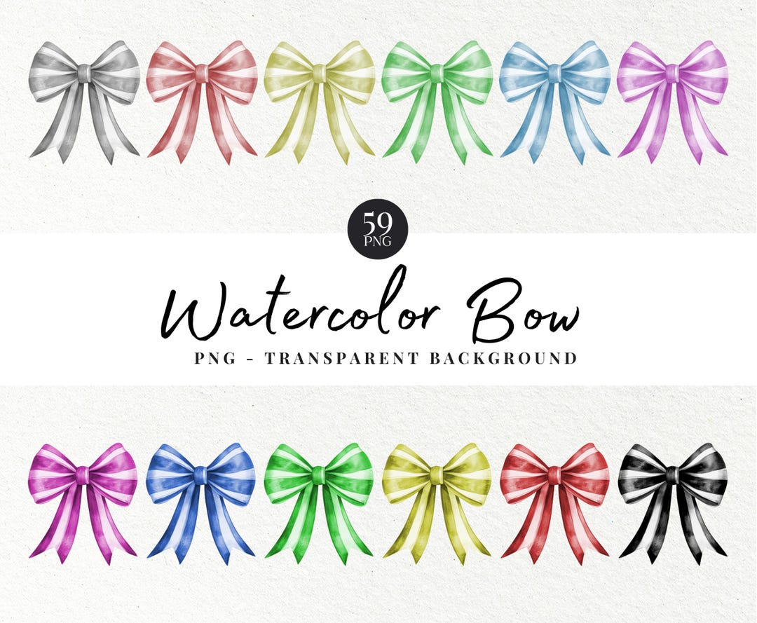 59 Watercolor Striped Bow PNG Bundle Bows Clipart Transparent ...