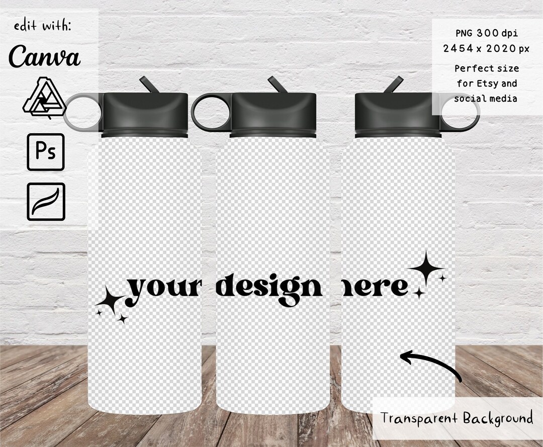 18oz Hidro Water Bottle Mockup, Full Wrap View Mockup, Mockup With ...