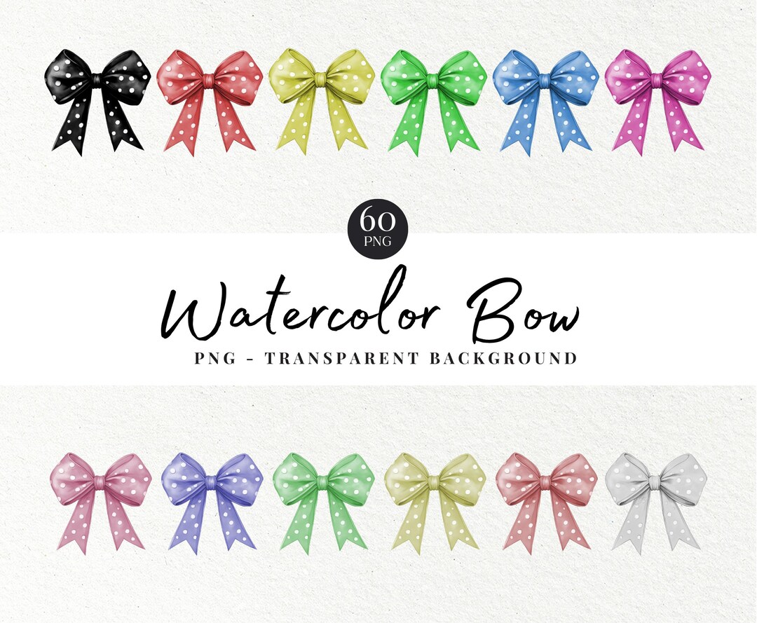 60 Watercolor Polka Dot Bow PNG Bundle Bows Clipart Transparent ...