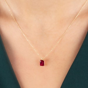 Ruby Rectangle 14K 10K 8K Solid Gold Necklace, Minimalist July ...