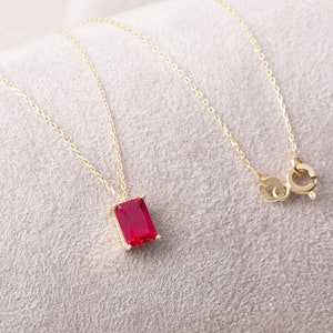 Ruby Rectangle 14K 10K 8K Solid Gold Necklace, Minimalist July ...