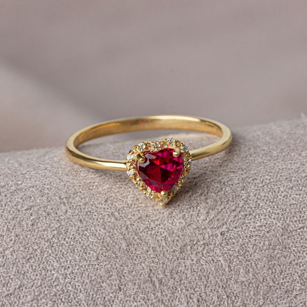 Heart Shaped Ruby Ring With Diamonds - Etsy