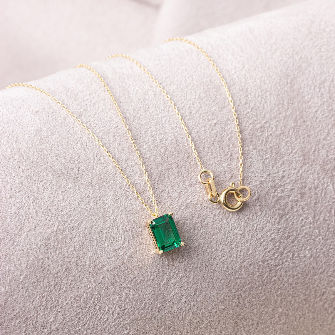 14k Solid Gold Rectangle Emerald Necklace Minimalist - Etsy
