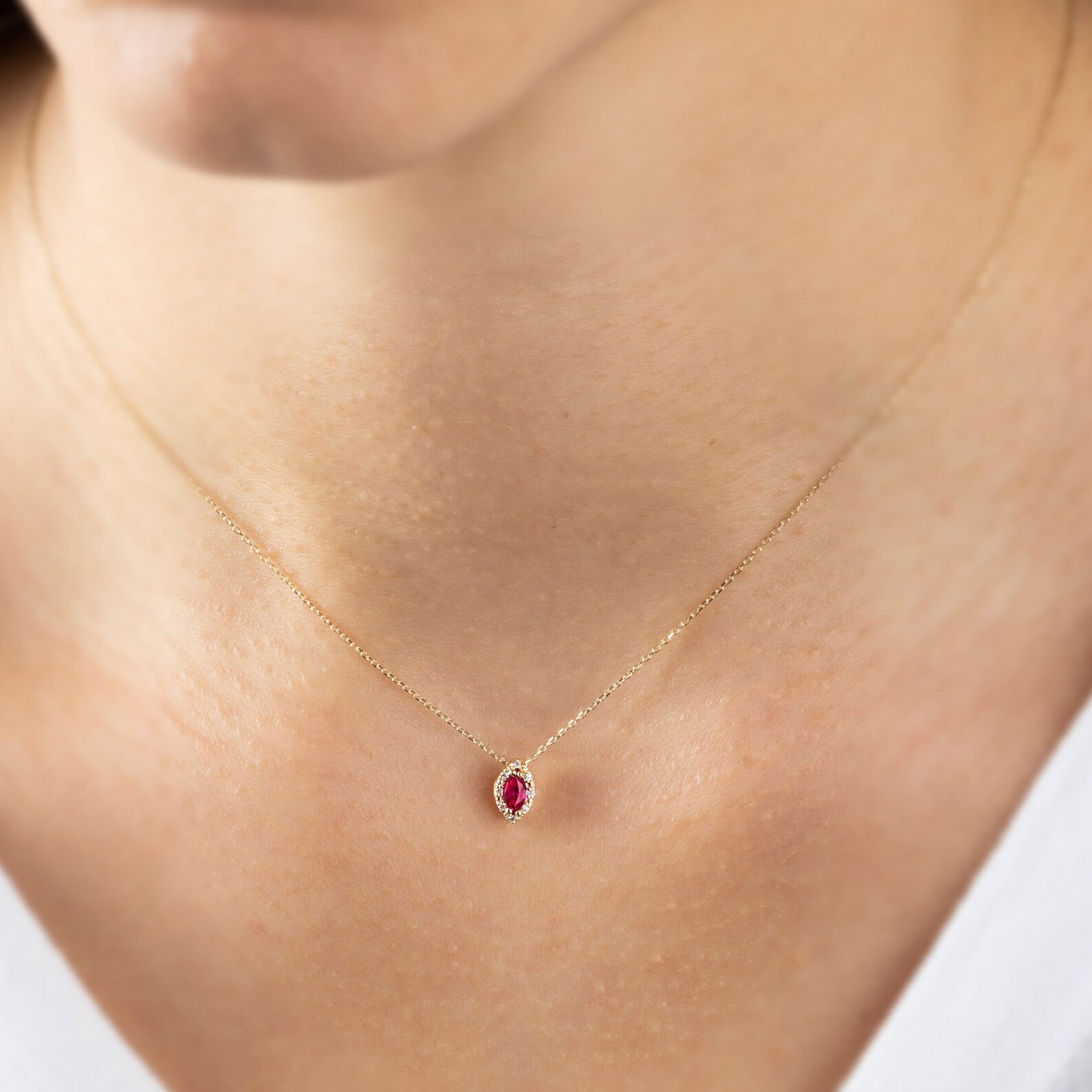 Real Diamond Marquise Cut Ruby Necklace 14K Solid Gold - Etsy