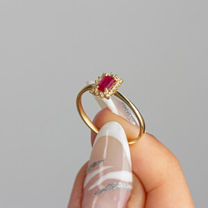 Rectangular Cut Ruby Ring With Real Diamonds 14K Solid Gold ...