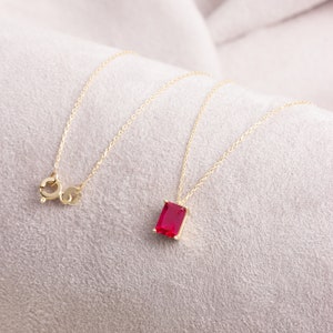 Ruby Rectangle 14K 10K 8K Solid Gold Necklace, Minimalist July ...