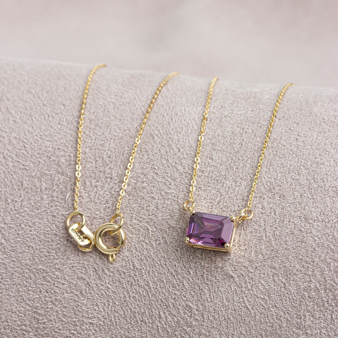 Rectangle Amethyst Necklace, February Birthstone, Double Link Chain ...