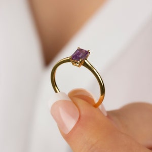 14K Solid Gold Rectangle Alexandrite Ring June Birthstone - Etsy