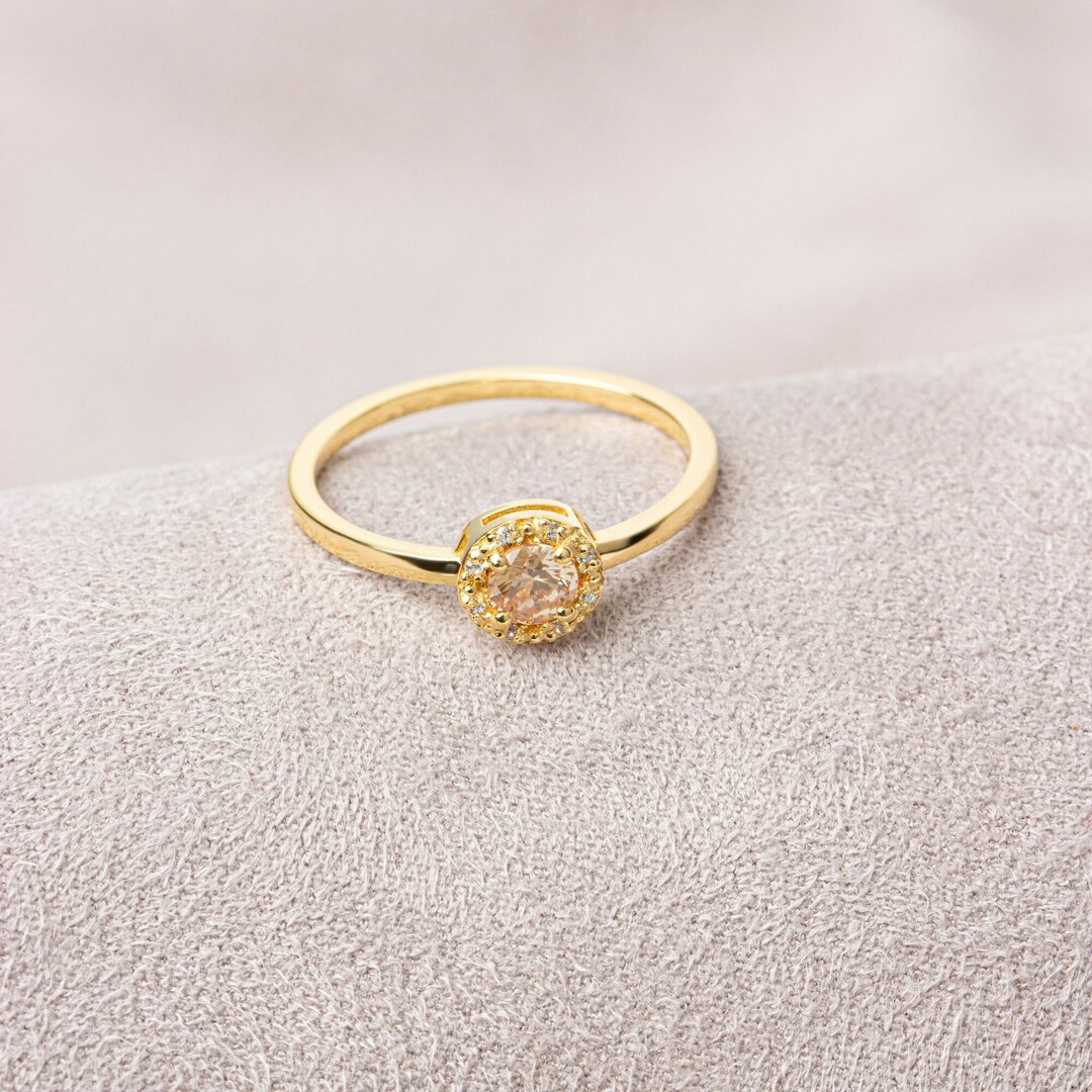 Round Citrine Ring With Real Diamond, 14K Solid Gold, Perfect Gift for ...