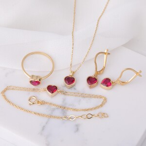 Ruby Heart Bracelet, 14K Solid Gold Bezel Heart Bracelet for Lovers ...