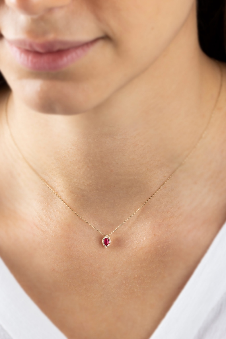 Real Diamond Marquise Cut Ruby Necklace 14K Solid Gold - Etsy