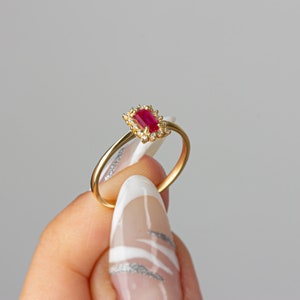 Rectangular Cut Ruby Ring With Real Diamonds 14K Solid Gold ...