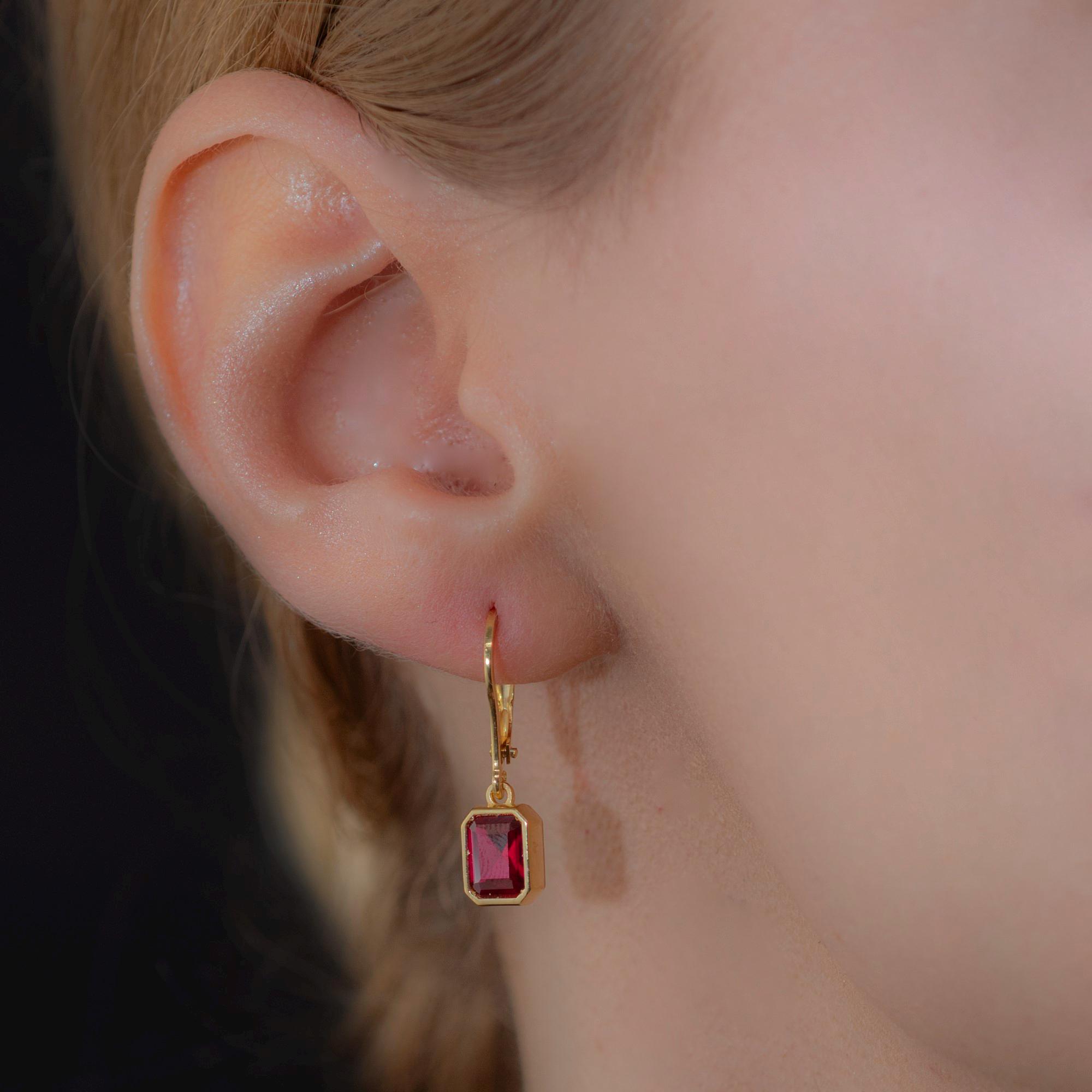 Rectangle Ruby 14K 10K 8K Solid Gold Dangle Baguette Earrings, July ...