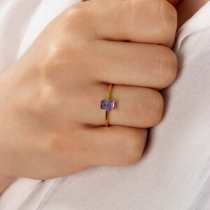 14K Solid Gold Rectangle Alexandrite Ring June Birthstone - Etsy