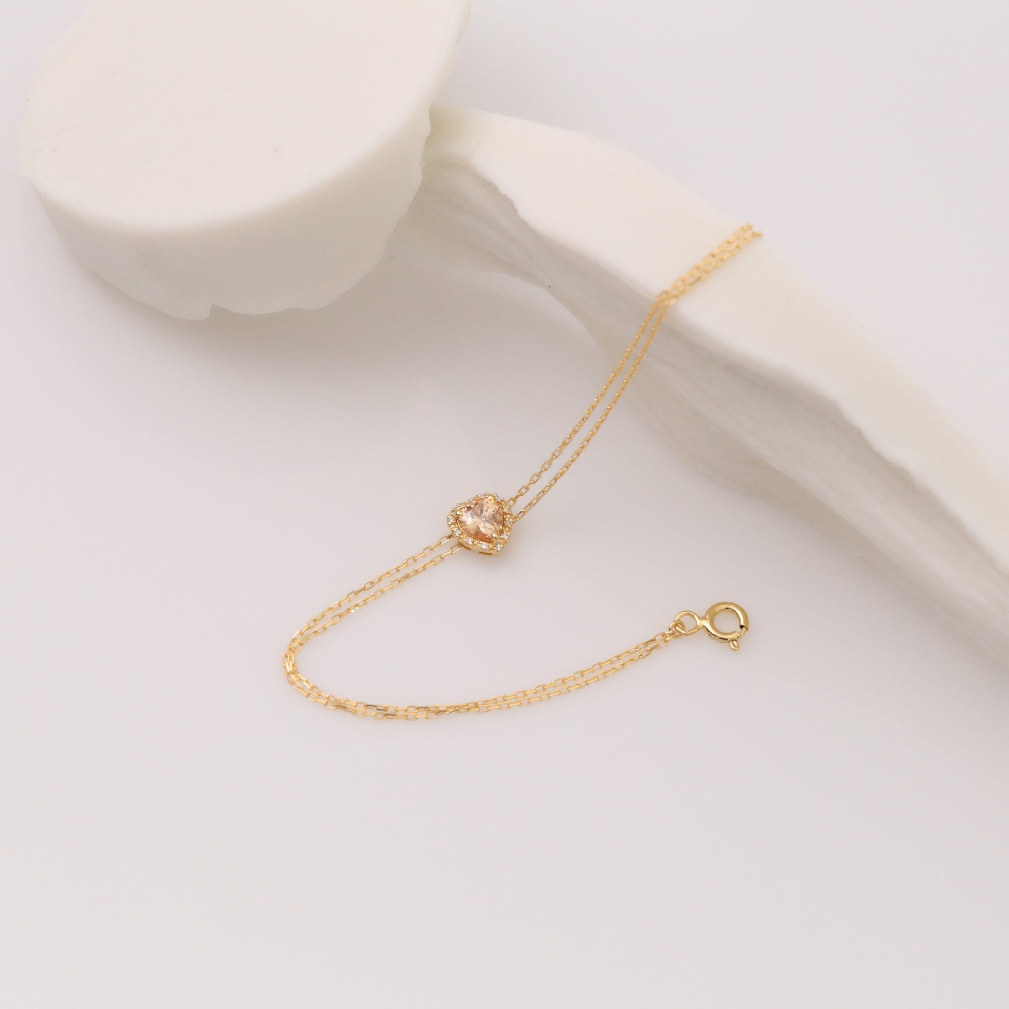 Heart Citrine 14K Solid Gold Real Diamond Bracelet, November Birthstone ...