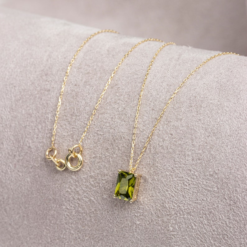 14K Solid Gold Rectangle Peridot Necklace Minimalist - Etsy