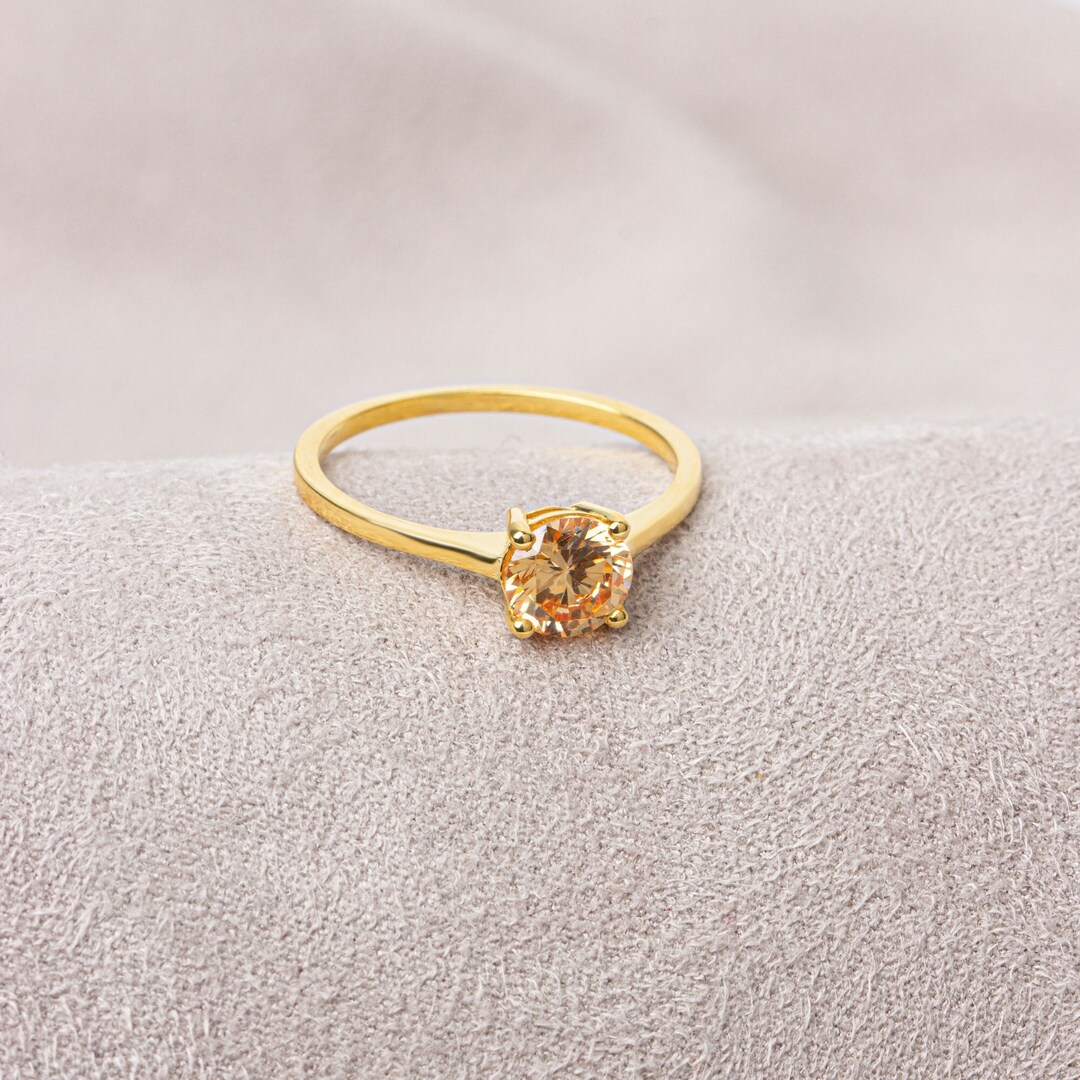 Round 14K Solid Gold Citrine Ring, Birthstone Ring, Mothers Day Gift ...