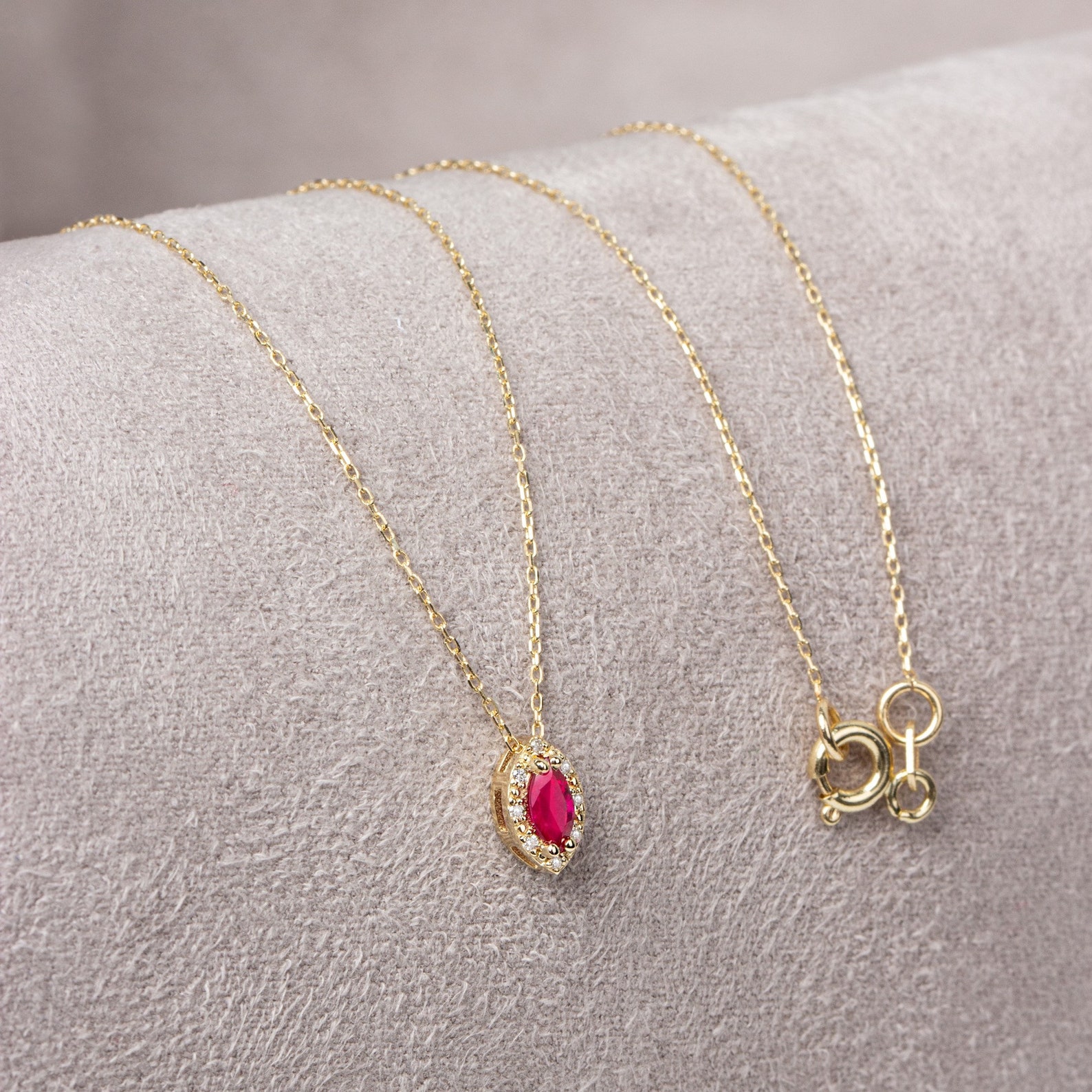 Real Diamond Marquise Cut Ruby Necklace 14K Solid Gold - Etsy