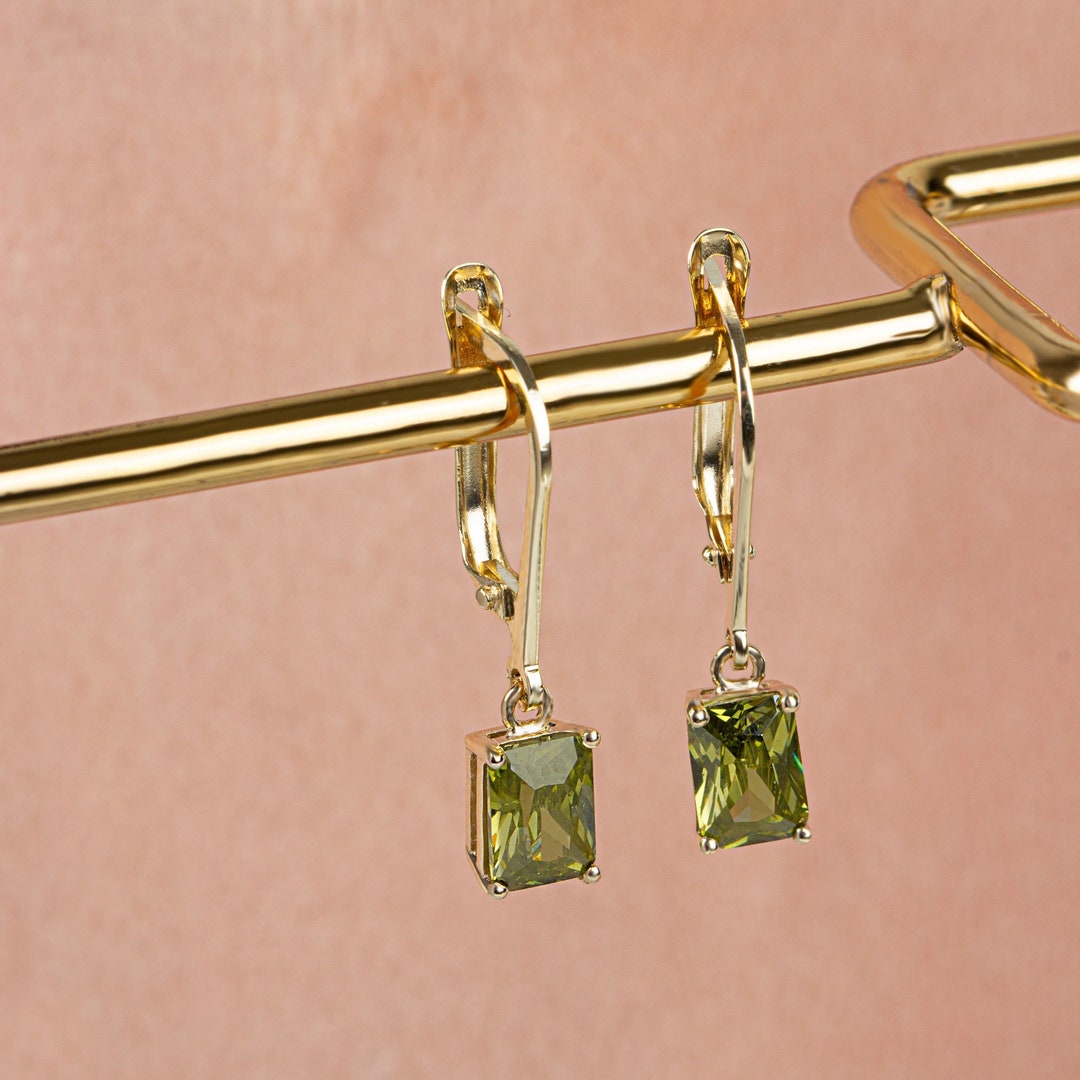 Rectangle Peridot Dangle Earring 14K 10K 8K Solid Gold, August ...