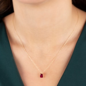 Ruby Rectangle 14K 10K 8K Solid Gold Necklace, Minimalist July ...