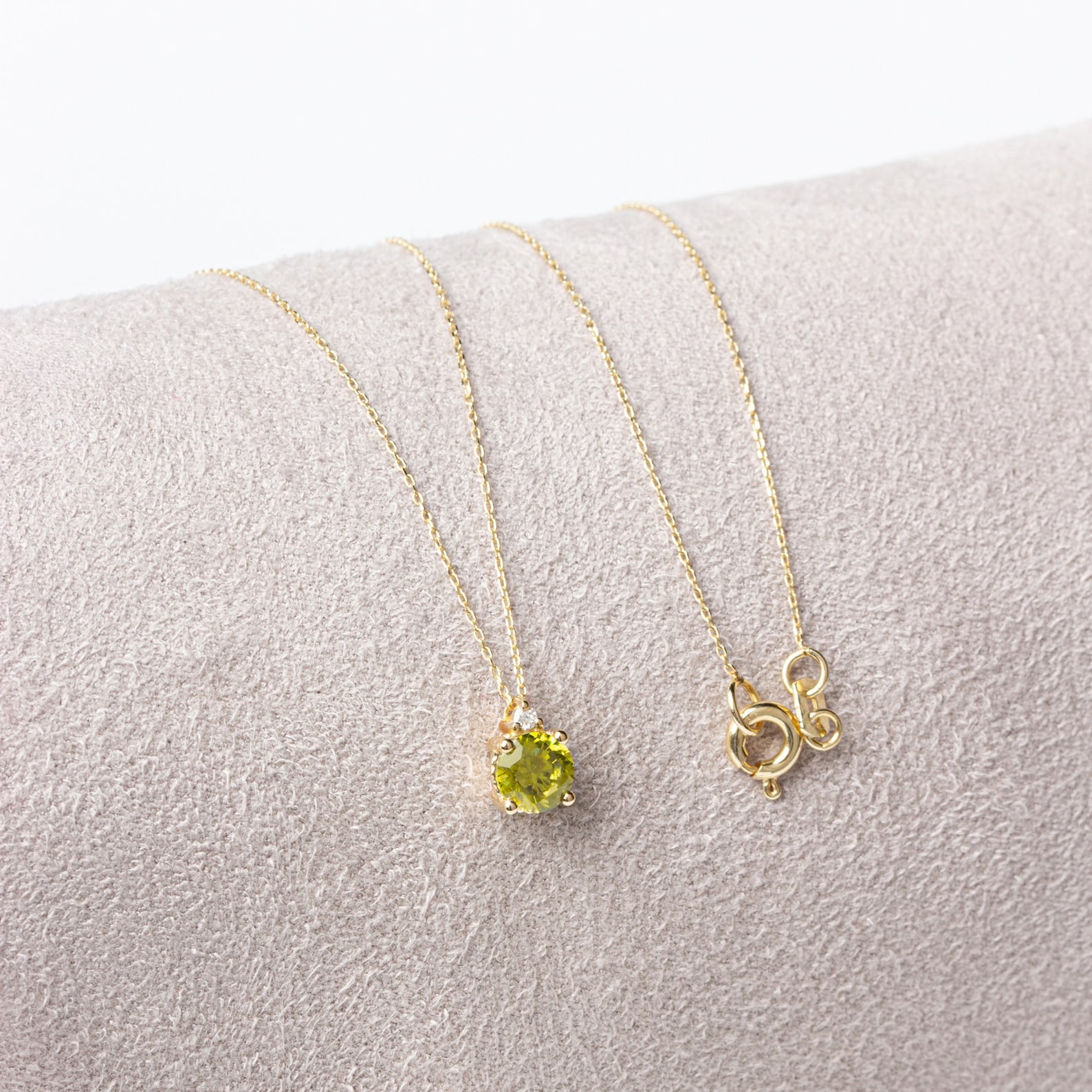 Round Peridot Necklace 14K 10K 8K Solid Gold With Real Diamond, August ...