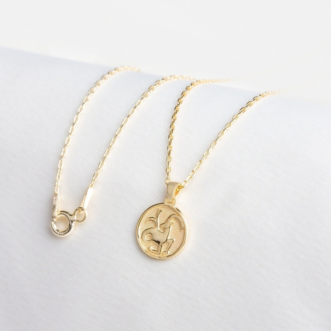 14K Solid Gold Capricorn Necklace, Birthstone Necklace,astrology ...
