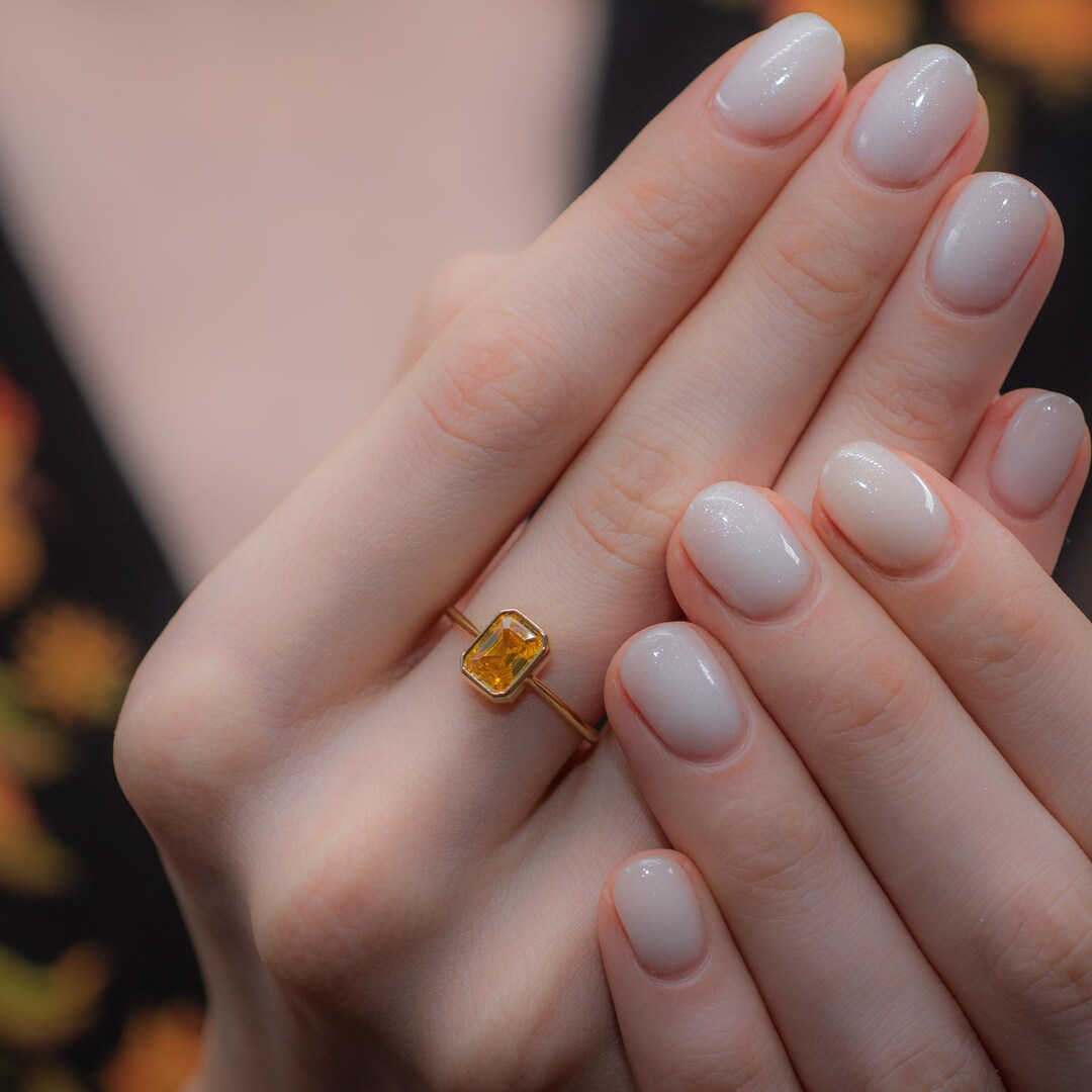 Yellow Topaz Rectangle Bezel Cut Ring, 14K 10K 8K Solid Gold, Chic ...