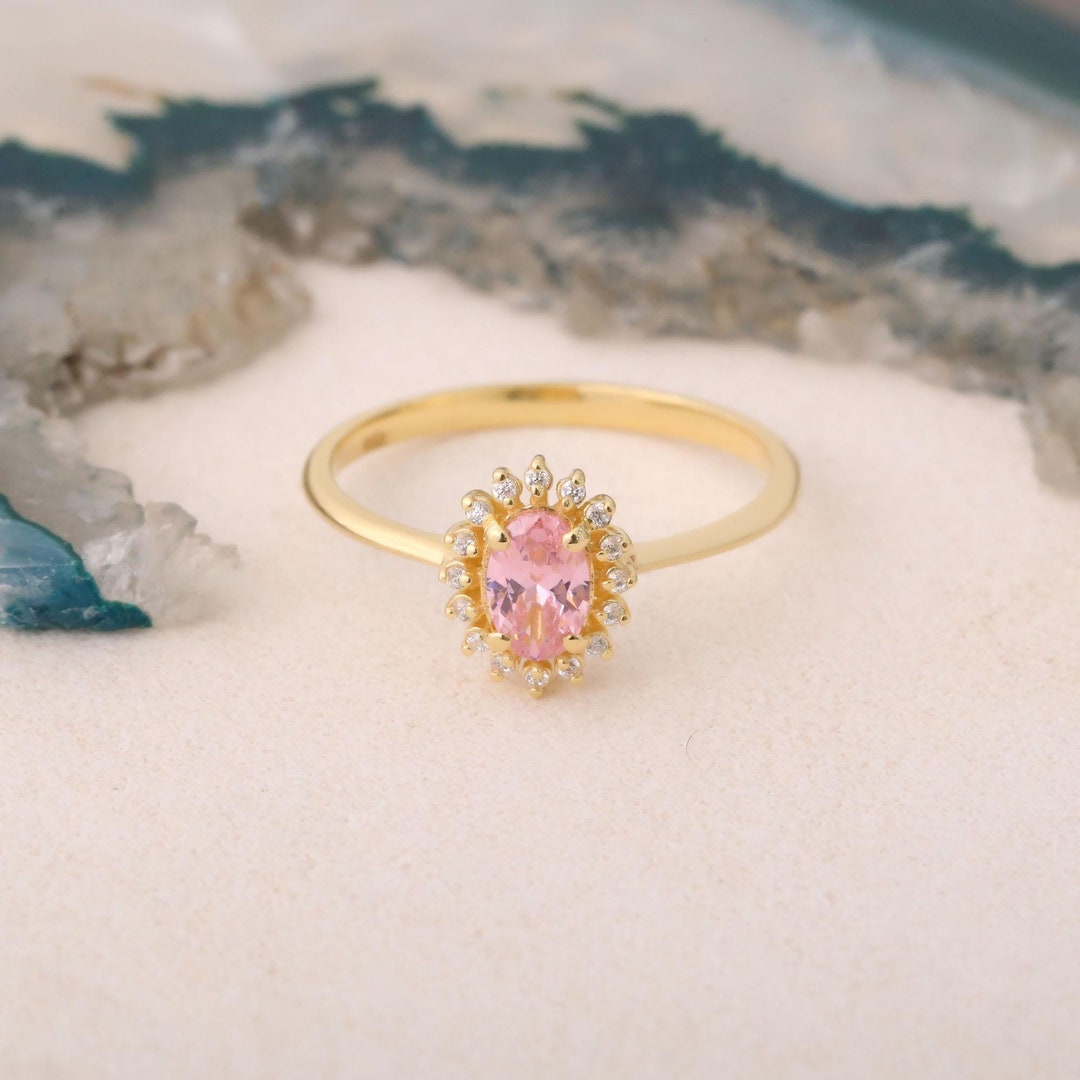 Pink Tourmaline Real Diamond Oval Ring, October Birthstone, 14K 10K 8K ...