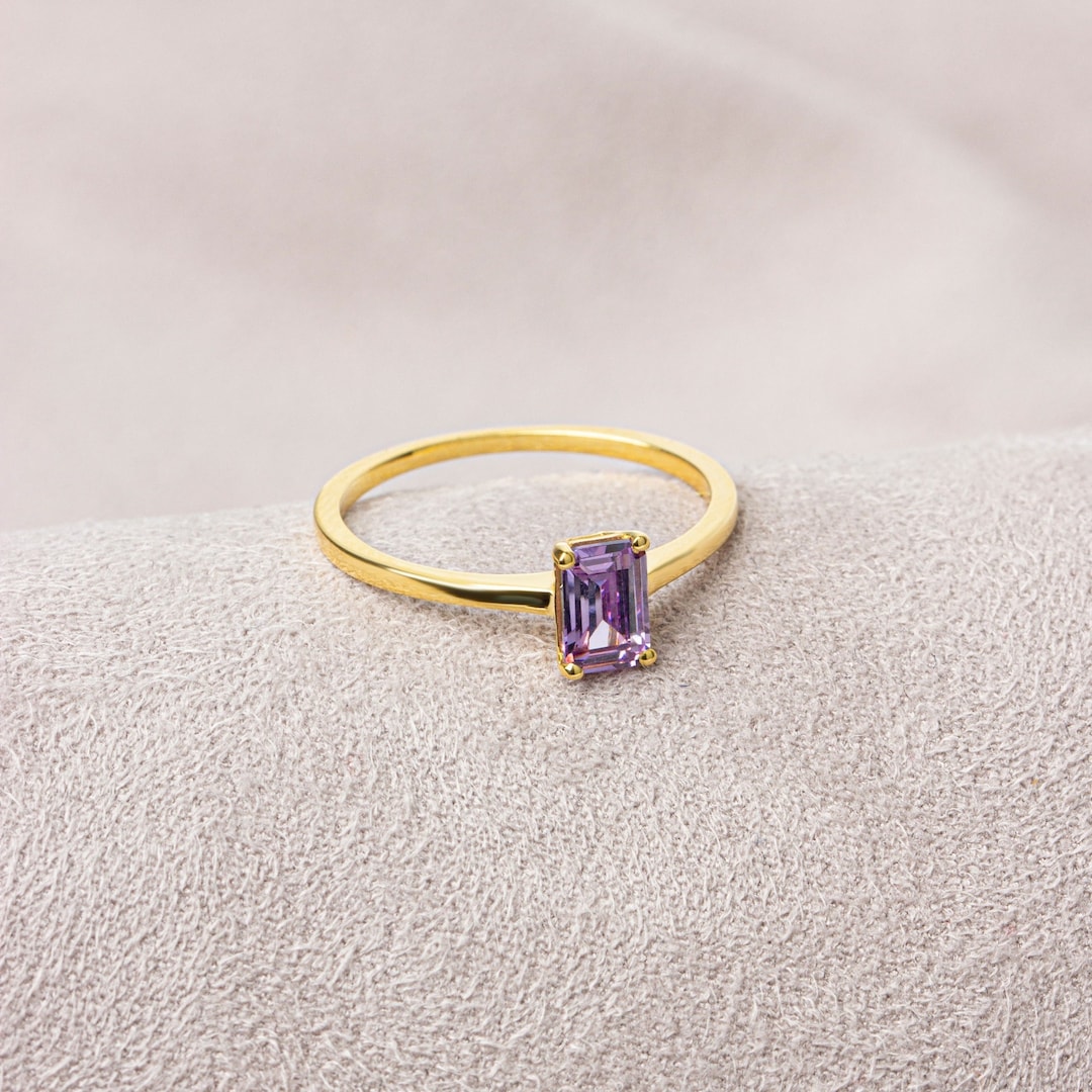 14K Solid Gold Rectangle Alexandrite Ring June Birthstone - Etsy