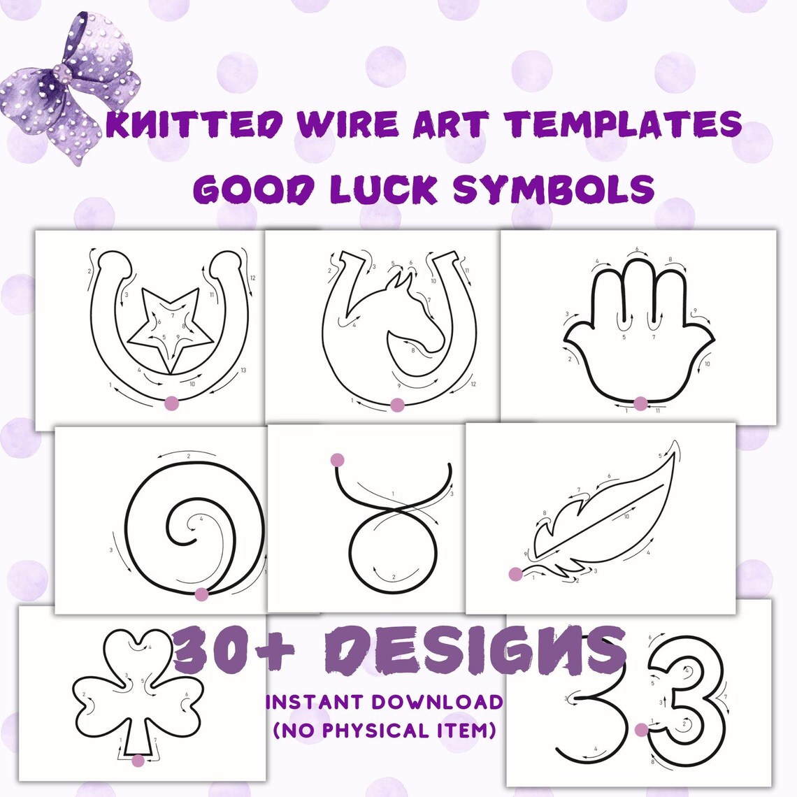 Wire Art Knitting Patterns: Good Luck Symbols (PDF Download) - Etsy