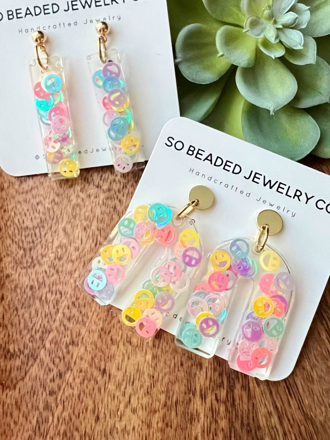 Smiley Face Dangle Earrings Rainbow Resin Pastel - Etsy