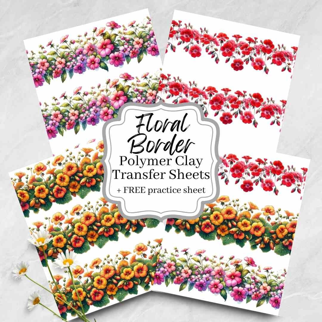 Floral Border Polymer Clay Water Soluble Transfer Sheets Flower Borders ...