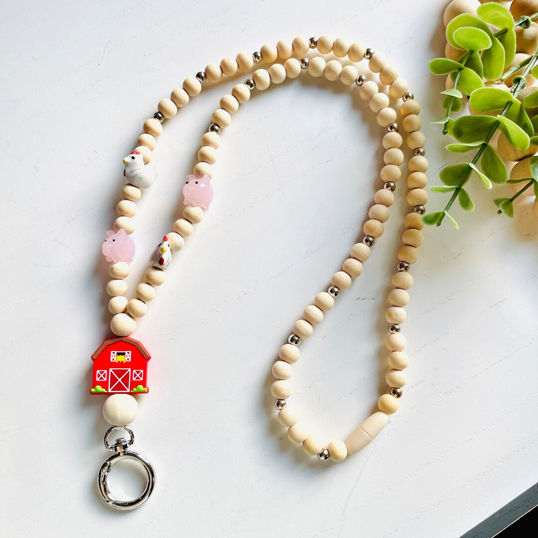 Farm Animals Lanyard Wood Bead Lanyard Cute Lanyard ID - Etsy