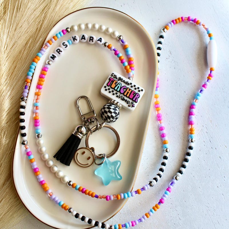 Personalized Grade Level Lanyard, Elementary Teacher Lanyard, Retro ...