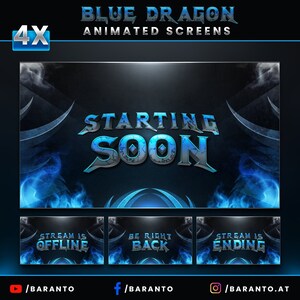 4x Animated Blue Dragon Screen Overlays Starting Soon Brb Ending ...