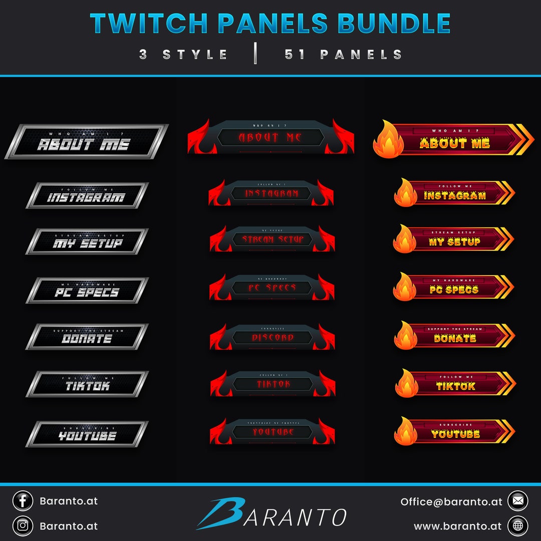 51x Premium Twitch Panels Bundle | 3 Designs | Instant Download ...